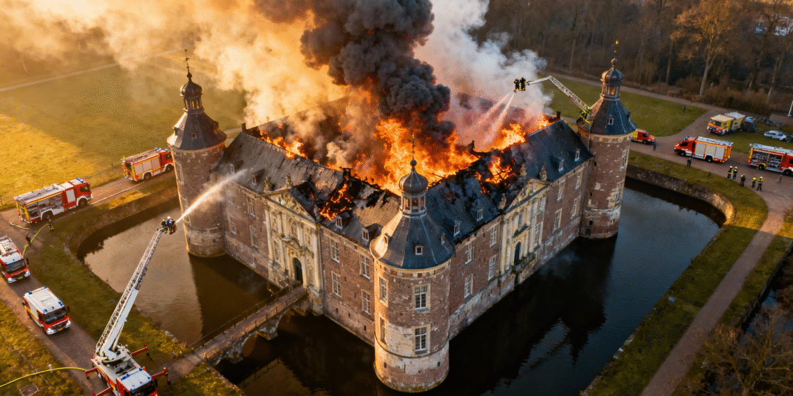 Schloss Hardenberg Brand: Dachstuhl steht in Flammen